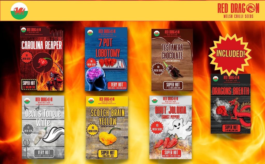 Super Hot Chilli Seed Variety Pack - 70 Super Hot Pepper Seeds - Red Dragon