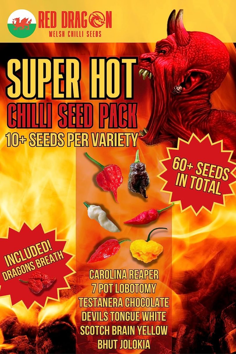 Super Hot Chilli Seed Variety Pack - 70 Super Hot Pepper Seeds - Red Dragon
