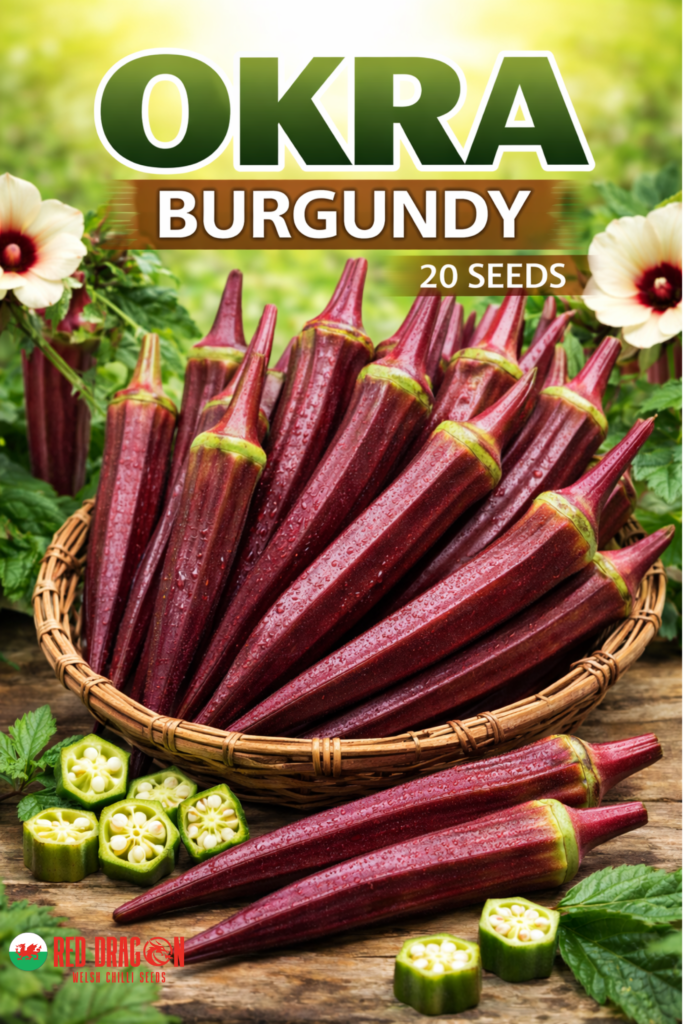 Burgundy Red Okra Seeds | Red Pod Okra | Red Dragon Seeds